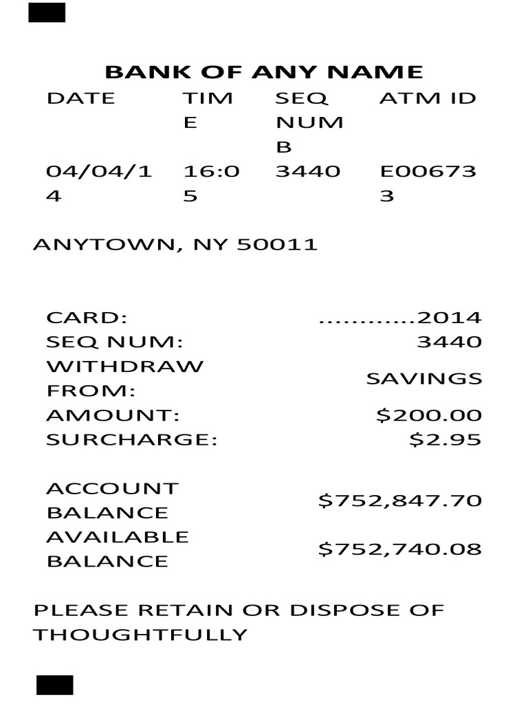 ATM Withdrawal Receipt Sample | PDF | Banking Technology | Banking