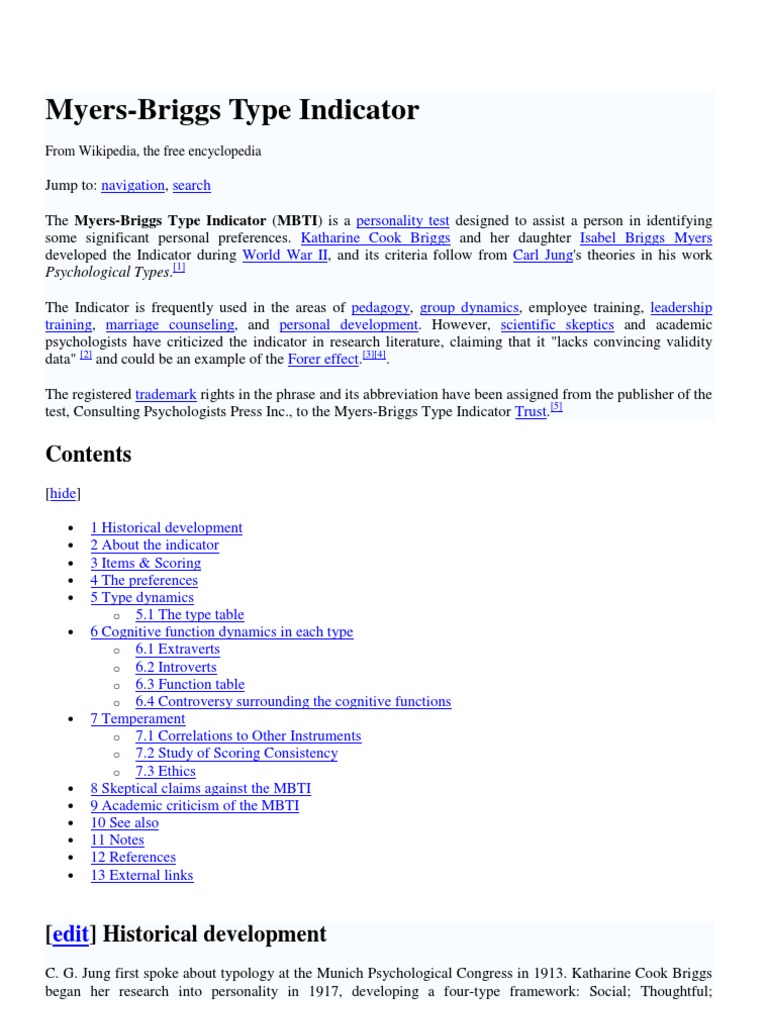 Myers-Briggs Type Indicator | PDF | Psychology | Behavioural Sciences
