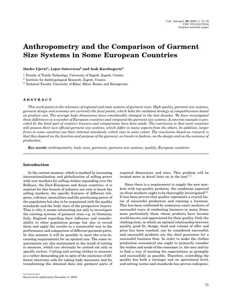 European Garment Size Systems Analysis | PDF | Anthropometry | Clothing