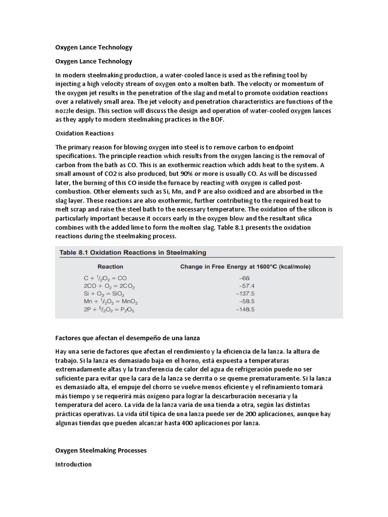 Oxygen Lance Technology | PDF | Steelmaking | Iron