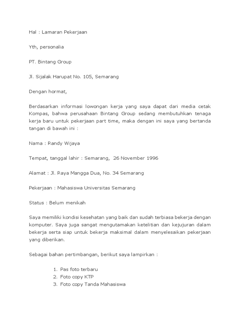 Lamaran Kerja Part Time | PDF