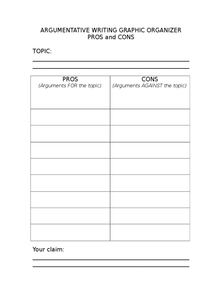 PROS and CONS Graphic Organizer | PDF