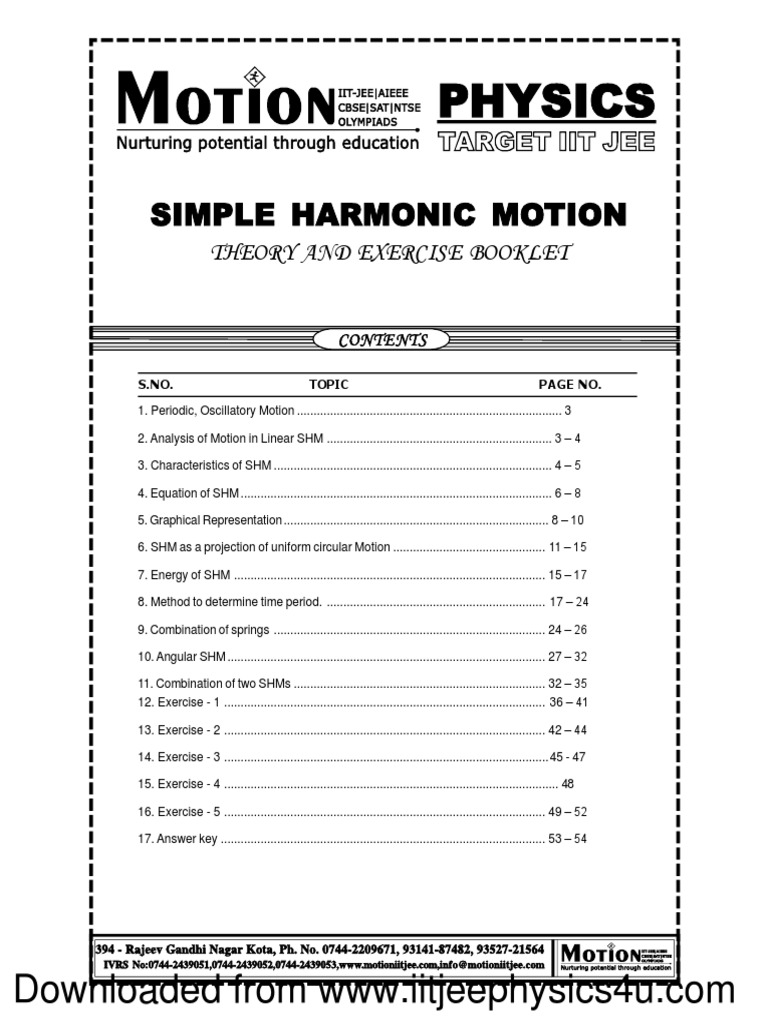 SHM Theory and Exercise Booklet | PDF | Oscillation | Rotation Around A ...