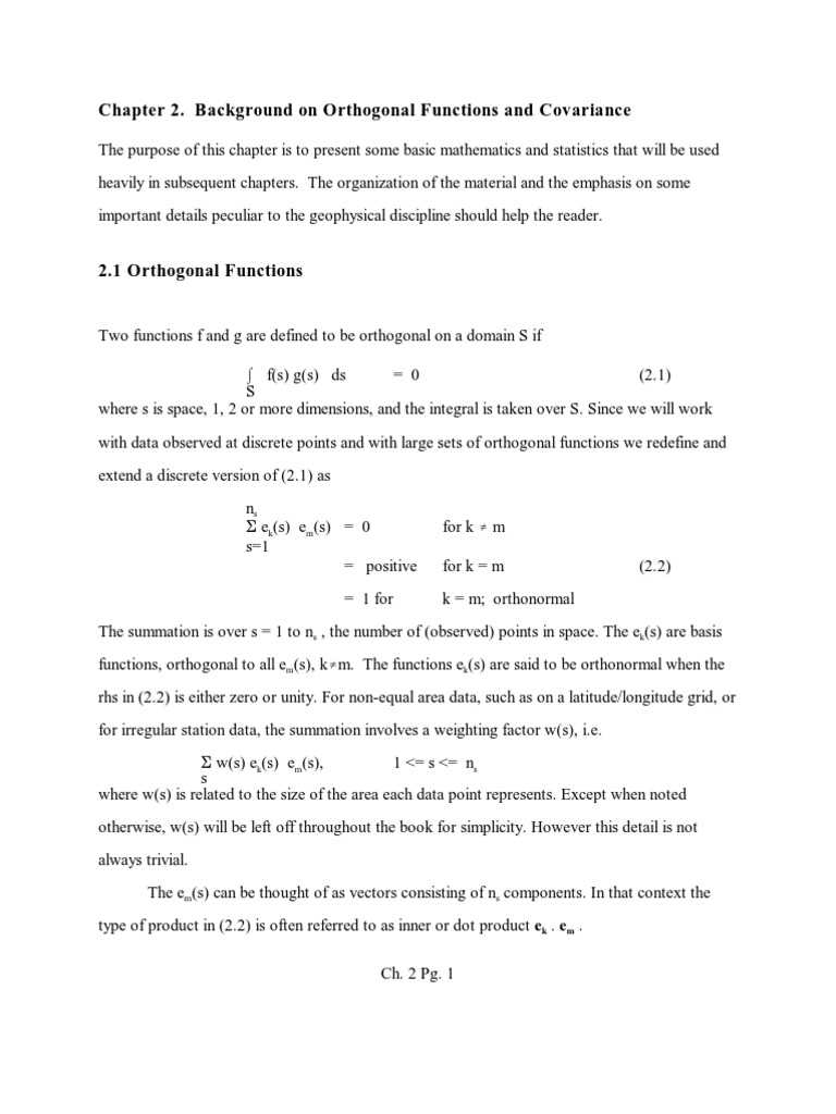 Chapter 2 Background On Orthogonal Functions And Covariance Pdf