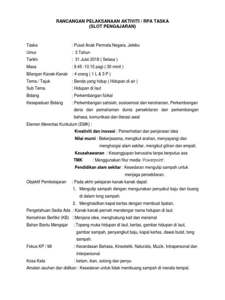 Rancangan Pelaksanaan Aktiviti | PDF