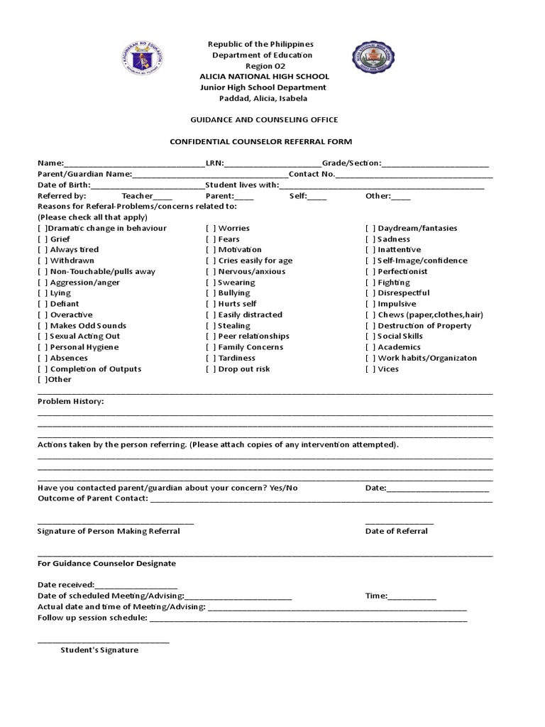 Confidential Counselor Referral Form | PDF | Action (Philosophy ... Confidential Counselor Referral Form | PDF | Action (Philosophy ...