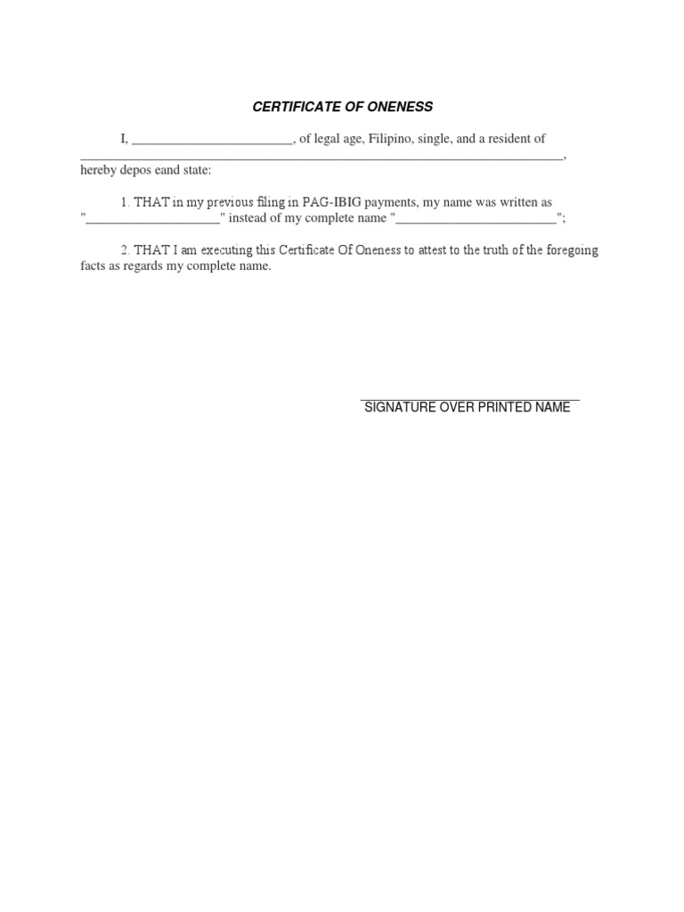 CERTIFICATE OF ONENESS Short Format | PDF