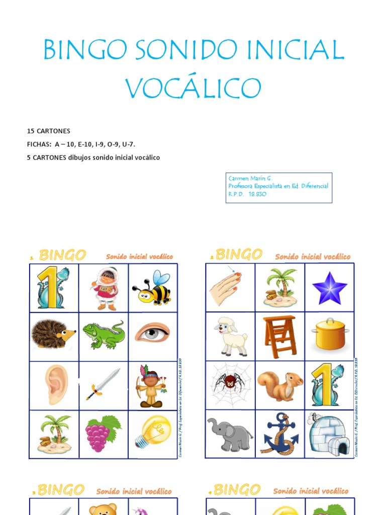 Bingo Sonido Incial Vocálico | PDF