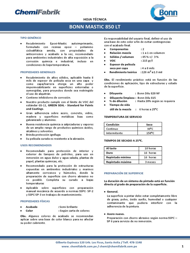 HT - Bonn Mastic 850 LT | PDF | Aluminio | Pintar