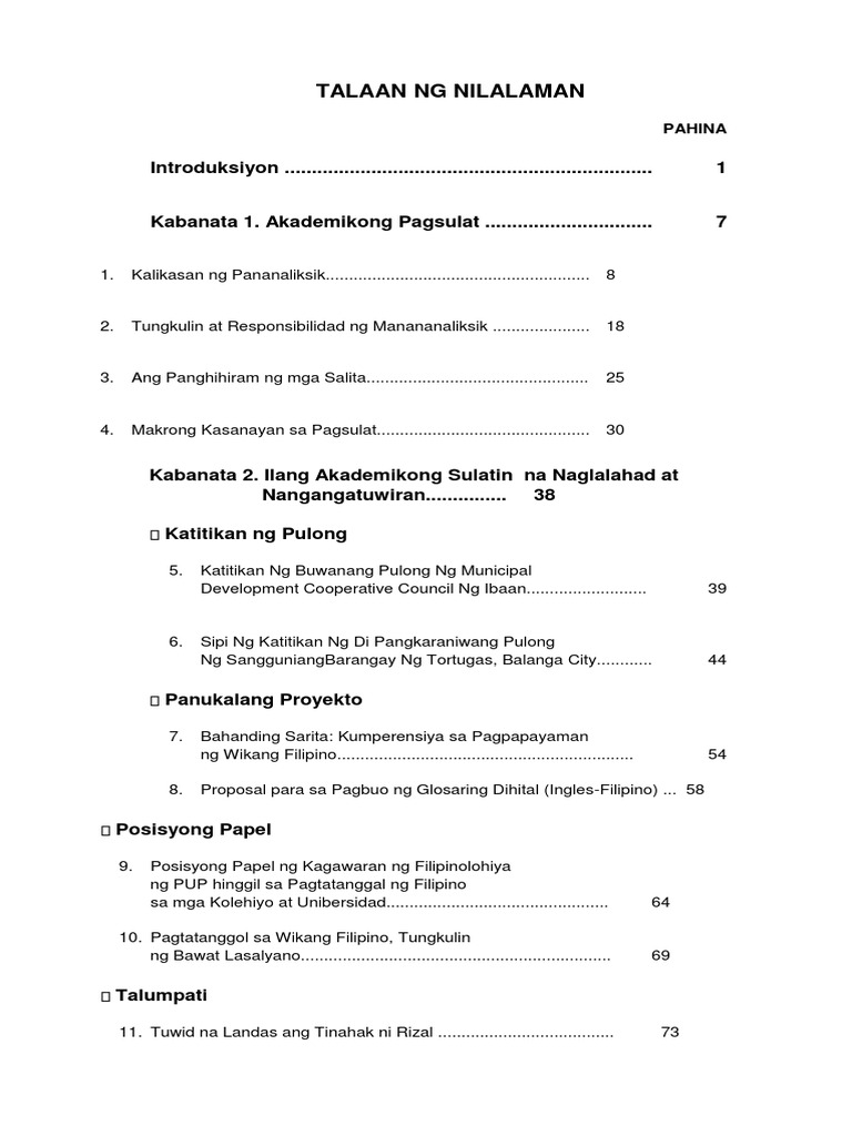 Talaan NG Nilalaman Reporting | PDF