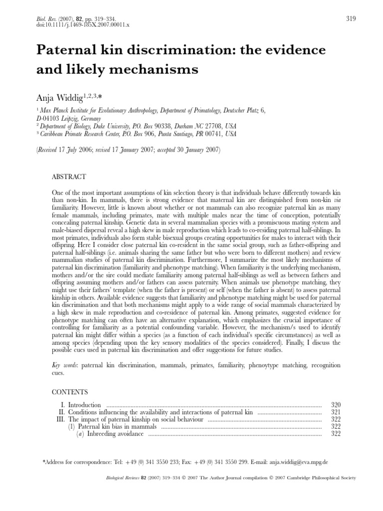 Kin Recognition | Download Free PDF | Kinship | Behavioural Sciences