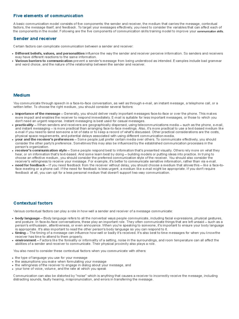 Five Key Components of Communication | PDF | Body Language ...