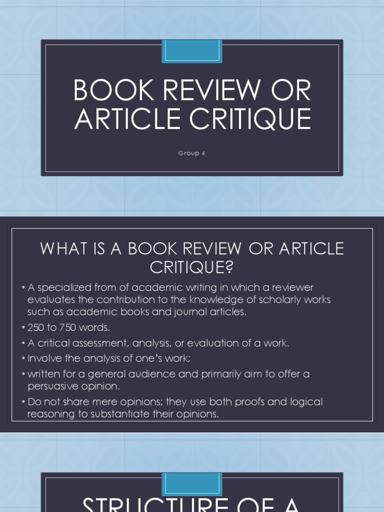 Book Review or Article Critique | PDF | Critique | Argument