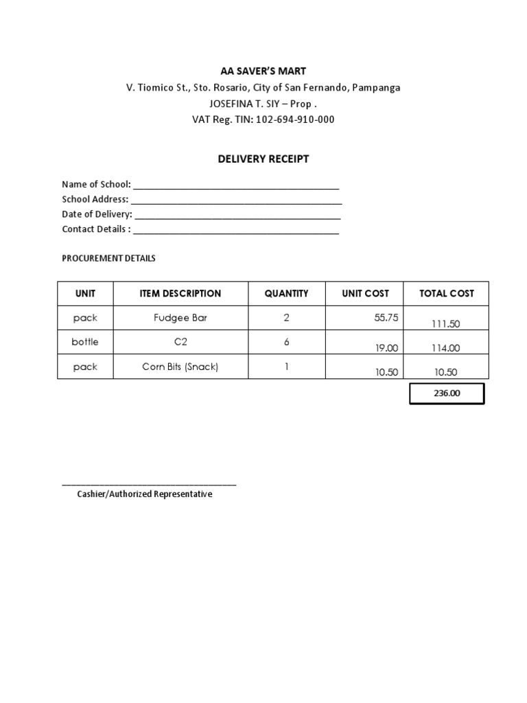 Sample Delivery Receipt Template | PDF | Business