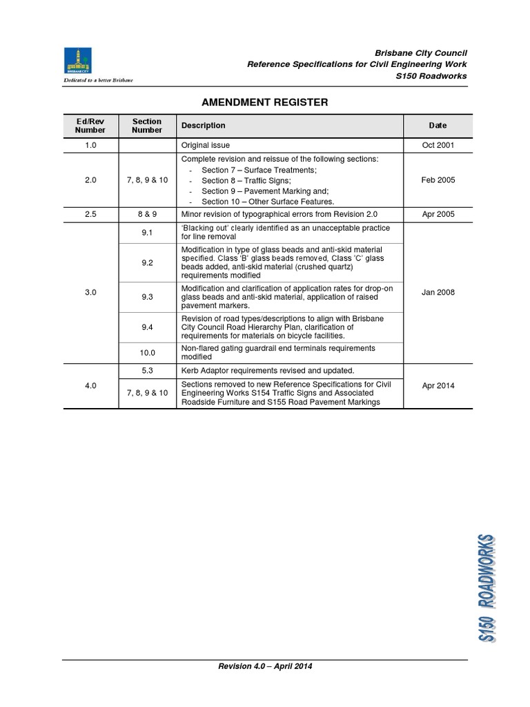 Amendment Register: Ed/Rev Number Section Number Description Date | PDF ...