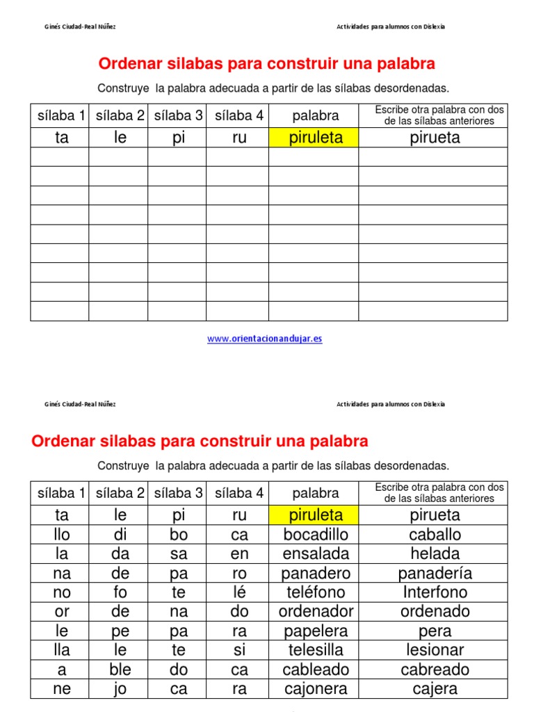Palabras de 4 Silabas | PDF