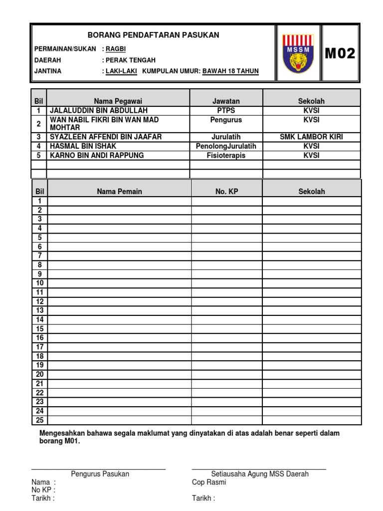 Borang m02 MSSPK | PDF
