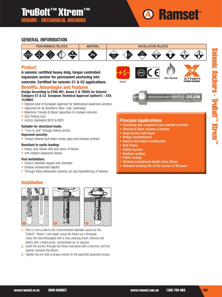 Trubolt Xtrem Seismic - Mechanical Anchors - Sarb | PDF | Structural ...