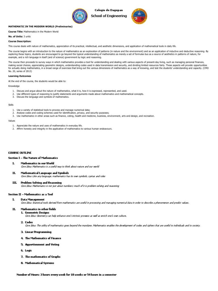 Syllabus On Mathematics in The Modern World | PDF | Teaching ...