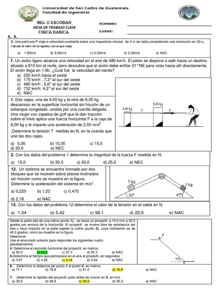 Hoja de Trabajo Fisica Basica Usac | PDF | Fricción | Mecánica