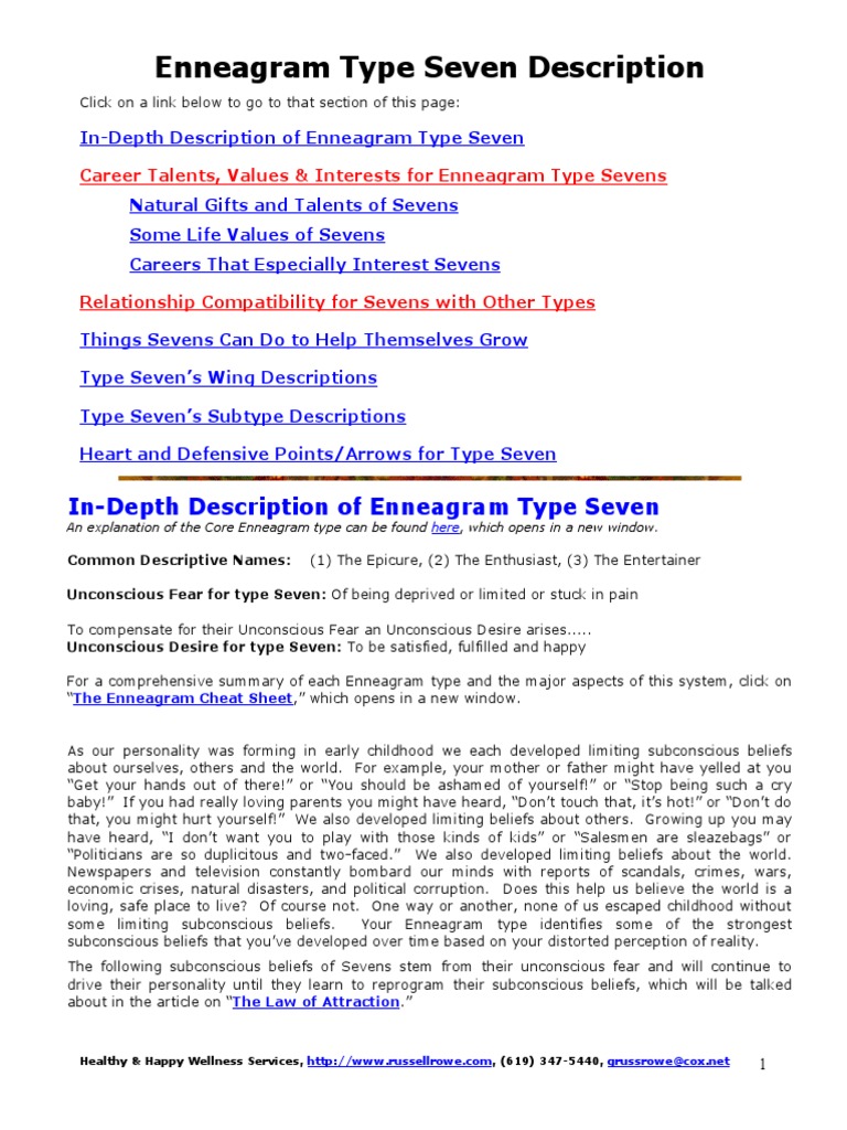 Enneagram Type 7 Description | PDF | Curiosity | Anxiety