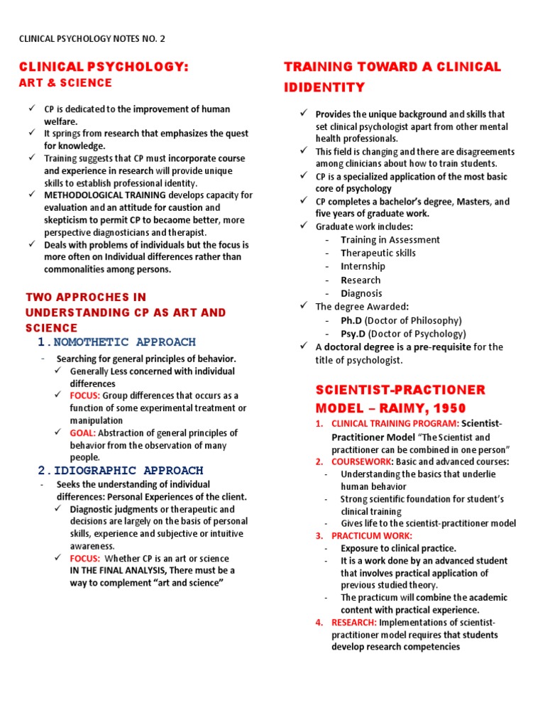 Clinical Psychology Notes No. 2 | PDF | Clinical Psychology | Psychology