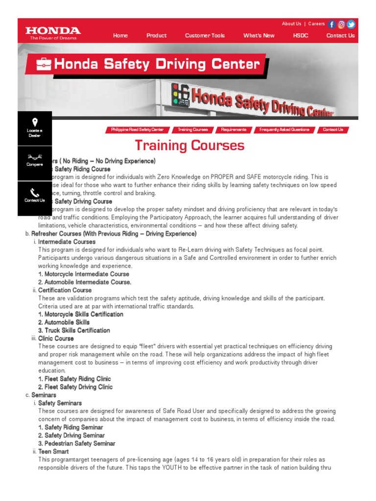 Training Courses - Honda Philippines | PDF | Safety | Motorcycle