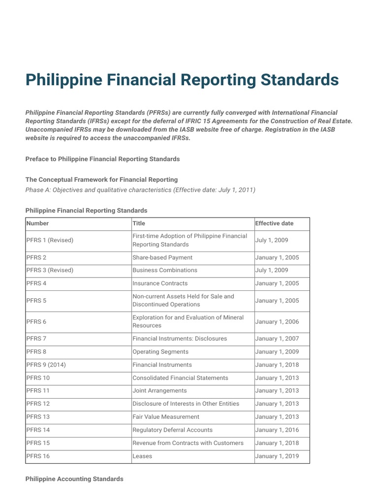 Financial Reporting Standards List | PDF | Financial Statement ...