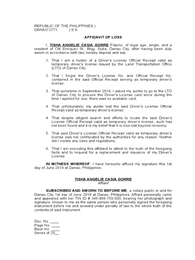 Affidavit of Loss: Affiant | PDF