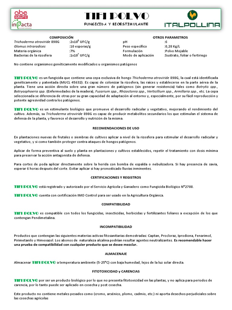 Fungicida Biológico TIFI POLVO: Composición y Uso | PDF | Agricultura | Naturaleza