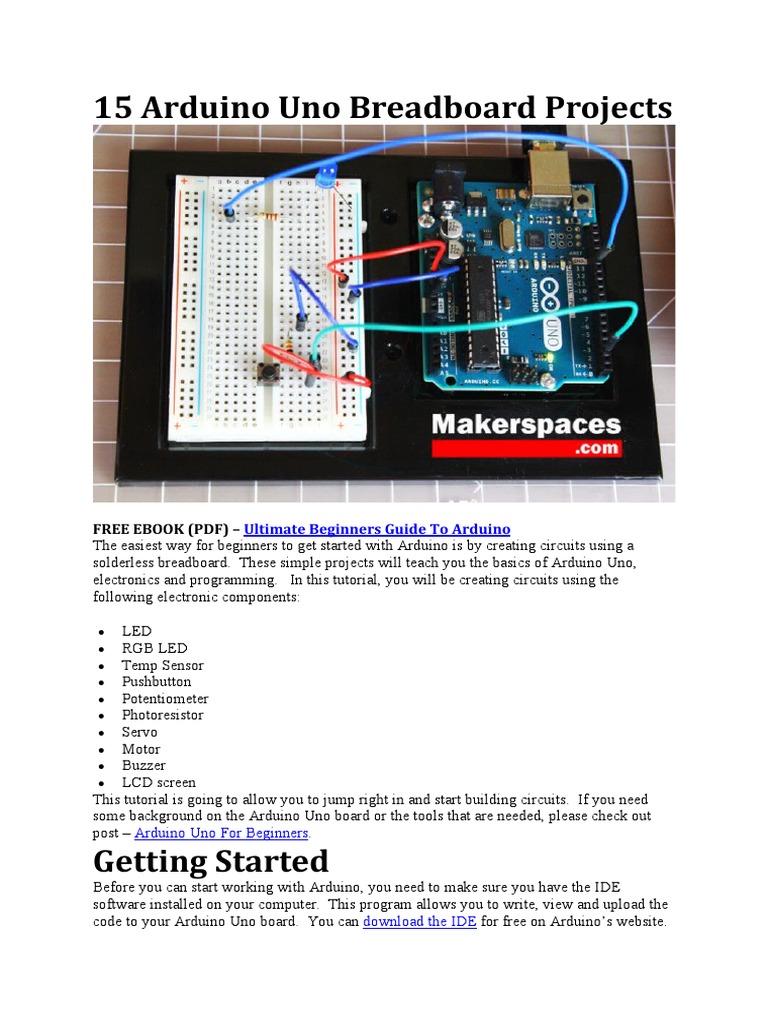 15 Arduino Uno Breadboard Projects Pdf Arduino Electronic Engineering
