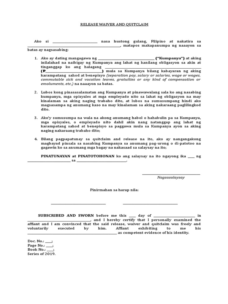 Quitclaim Tagalog Draft | PDF