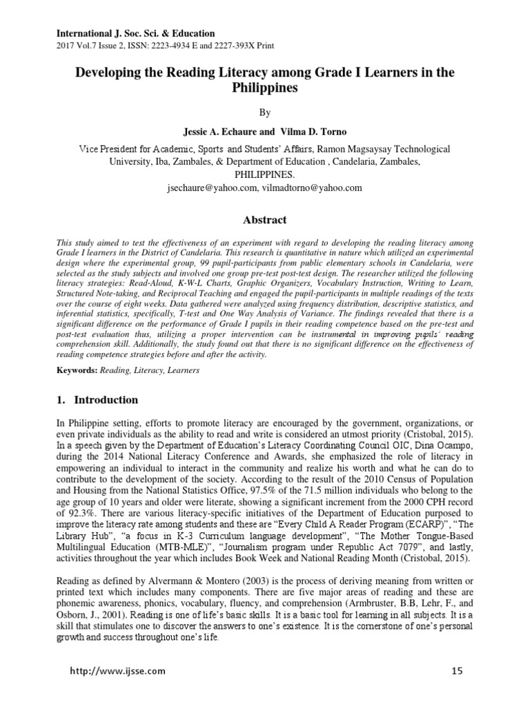 Developing The Reading Literacy Among Grade I Learners in The ...