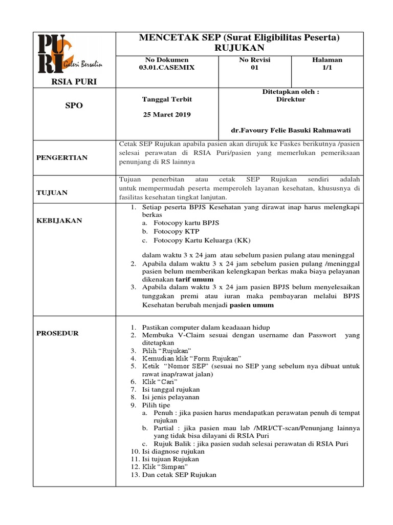 Prosedur Cetak SEP Rujukan BPJS | PDF