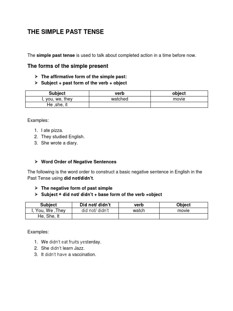 Simple Past Tense | PDF