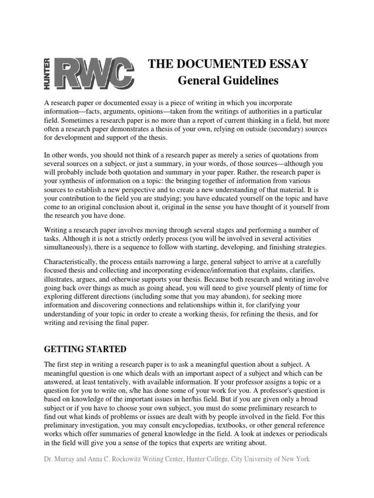 The Documented Essay General Guidelines: Getting Started | PDF ...