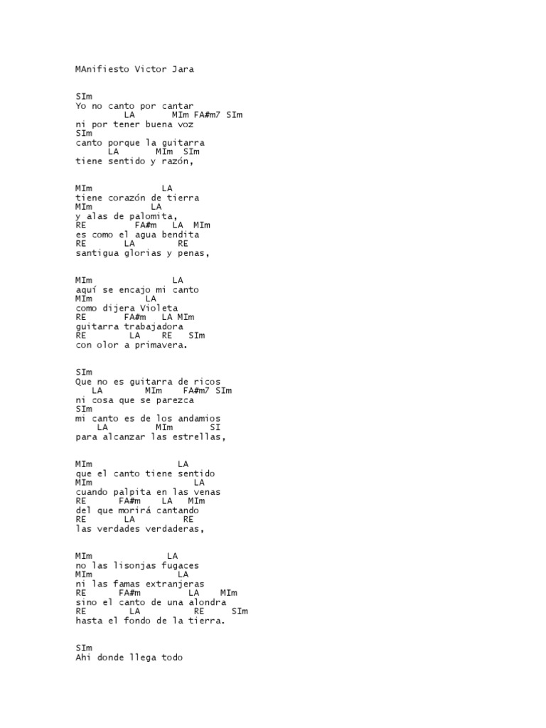 Manifiesto Letras y Acordes (Victor Jara) | PDF