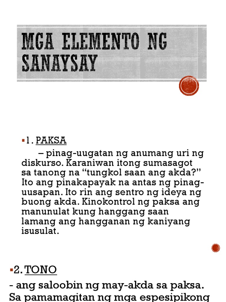 Mga Elemento NG Sanaysay | PDF