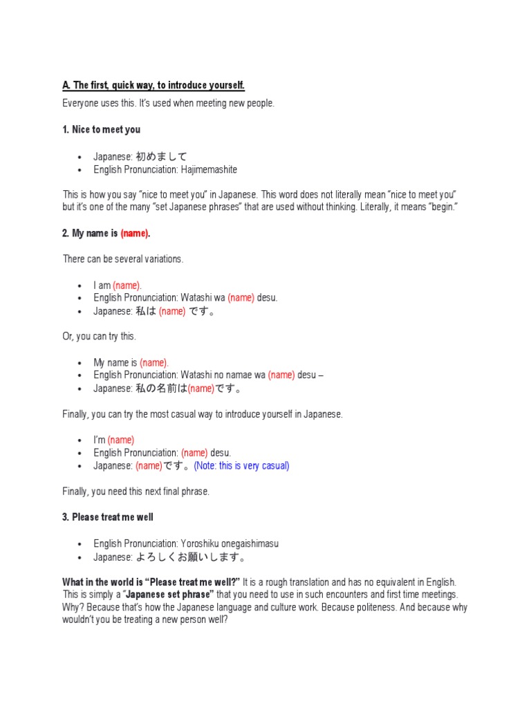 Japan Introduction Self | Download Free PDF | Japanese Language ...