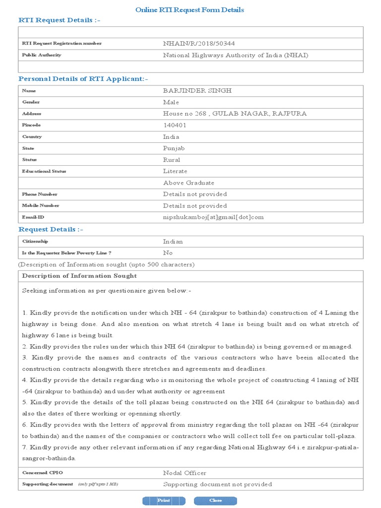 Online RTI Request Form Details | PDF | Government | Business