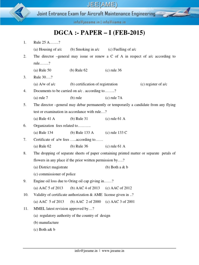 DGCA:-PAPER - I (FEB-2015) : Info@jeeame - in - WWW - Jeeame.in | PDF ...