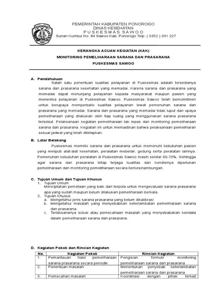 Monitoring Sarpras Puskesmas Sawoo | PDF
