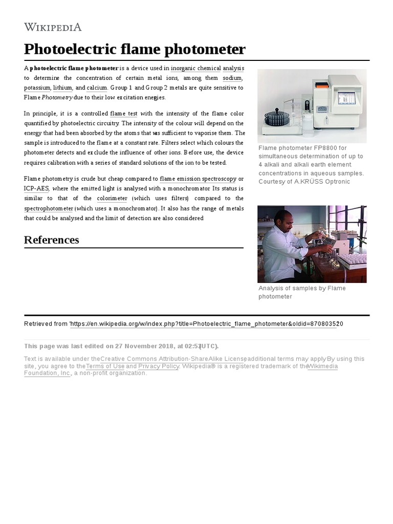 Photoelectric Flame Photometer: References | PDF