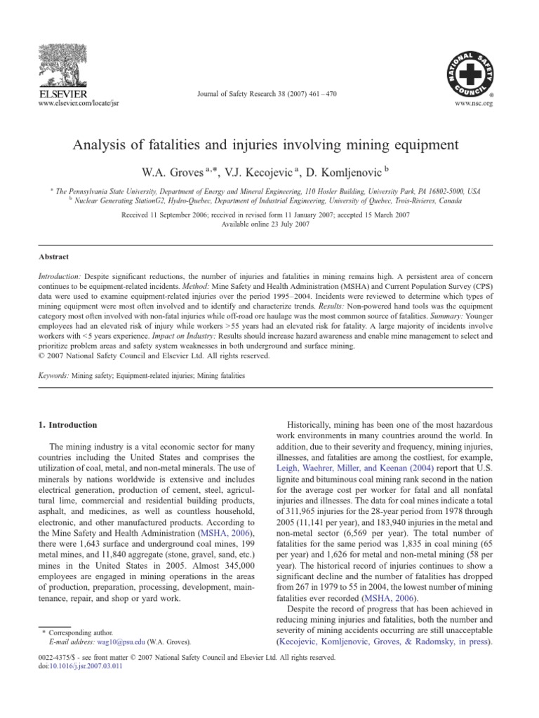 Analysis of Fatalities and Injuries Involving Mining Equipment | PDF ...