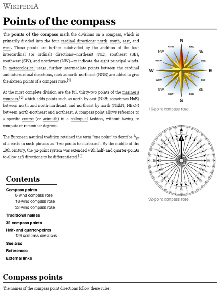 Points of The Compass - Wikipedia | PDF | Navigation | Angle