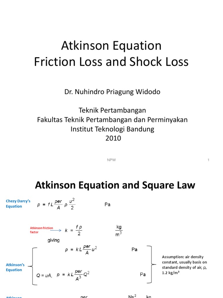 04 Atkinson Eq Square Law Friction&Shock Loss | PDF | Computational ...