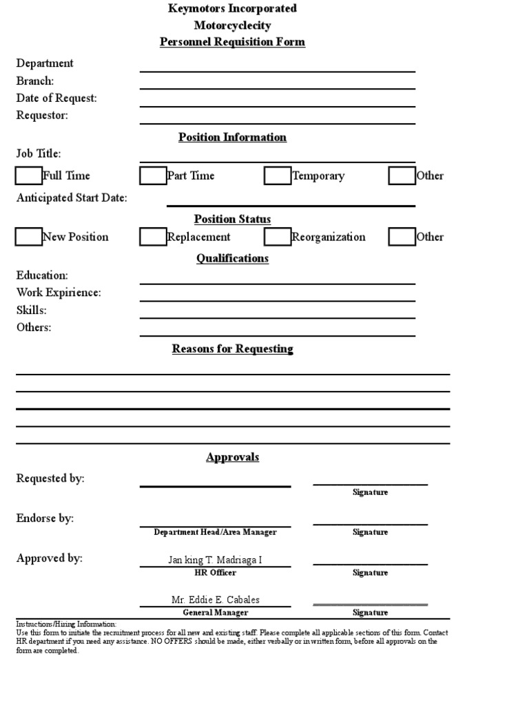Personnel Requisition Form | PDF