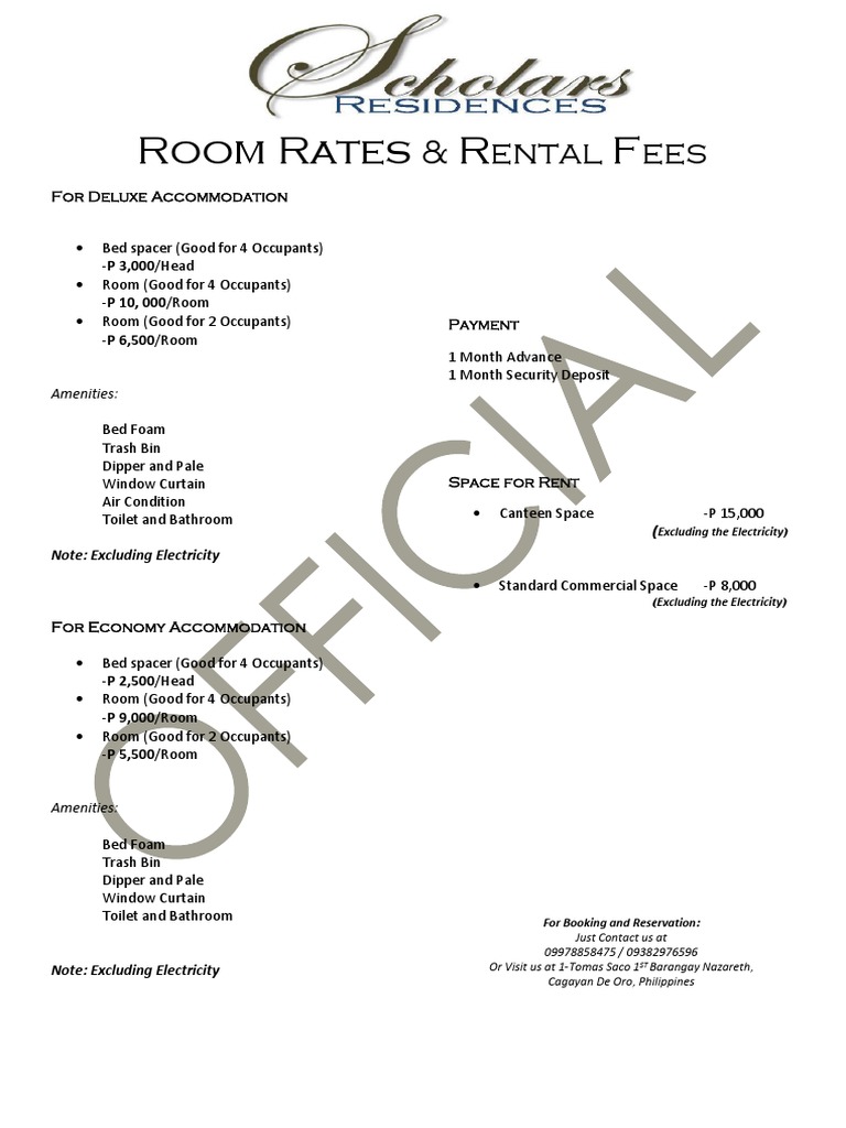 Room Rates for Deluxe & Economy Stays | PDF
