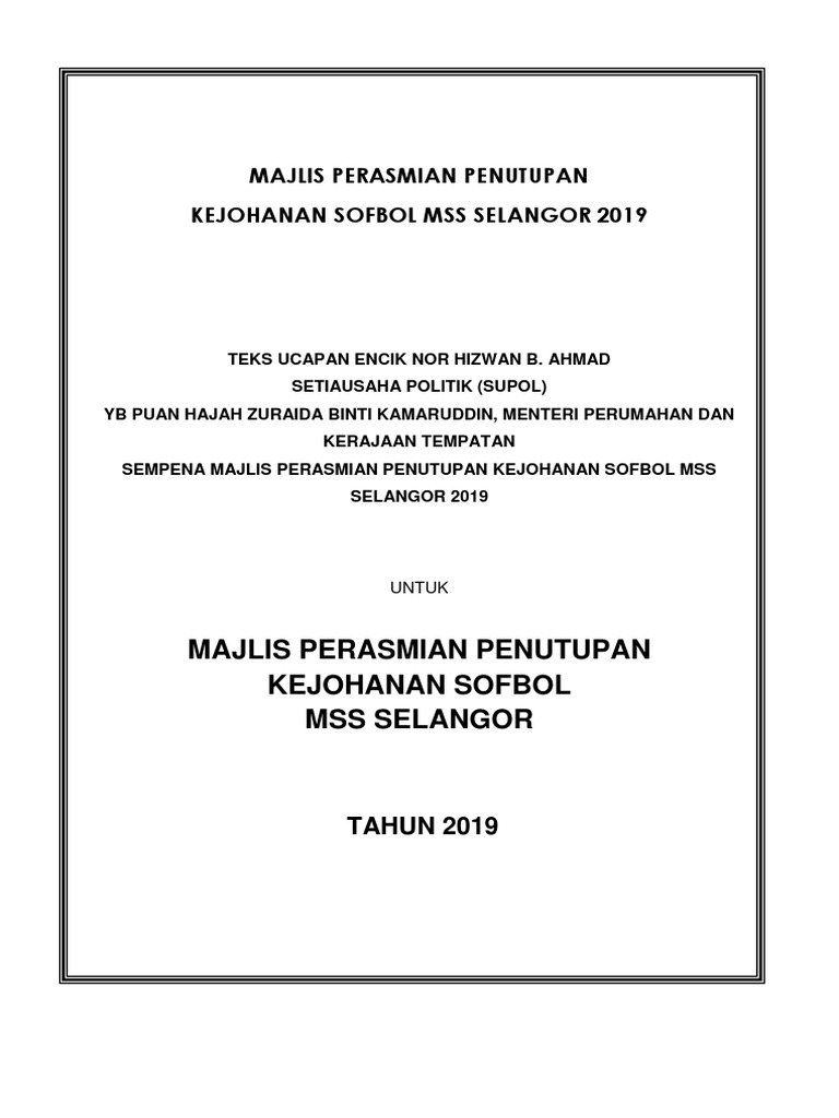 Teks Ucapan Perasmian Majlis Perasmian Penutupan | PDF