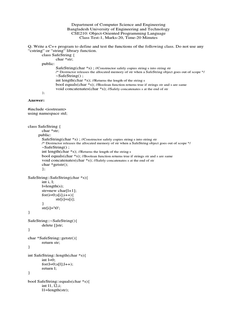 CT1 Ans | PDF | String (Computer Science) | Constructor (Object Oriented Programming)